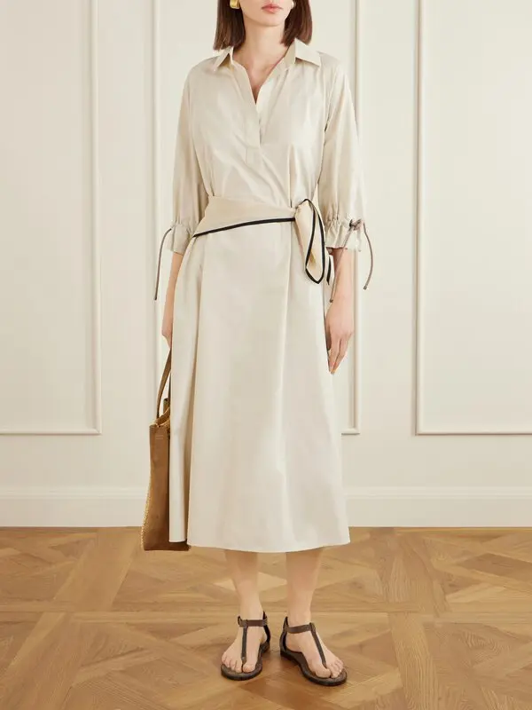 Max Mara Tie-detailed Cotton-poplin Midi Dress
