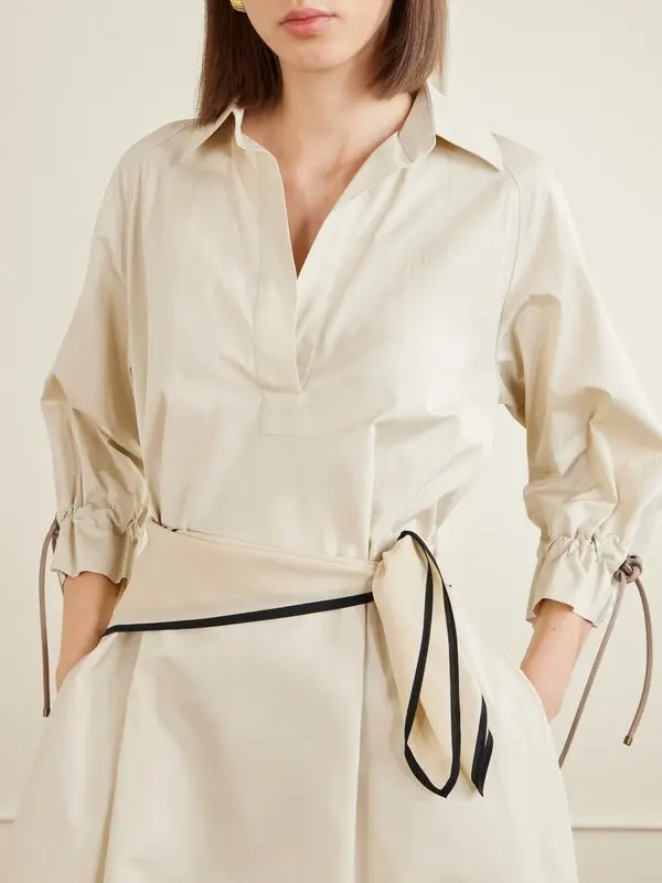Max Mara Tie-detailed Cotton-poplin Midi Dress