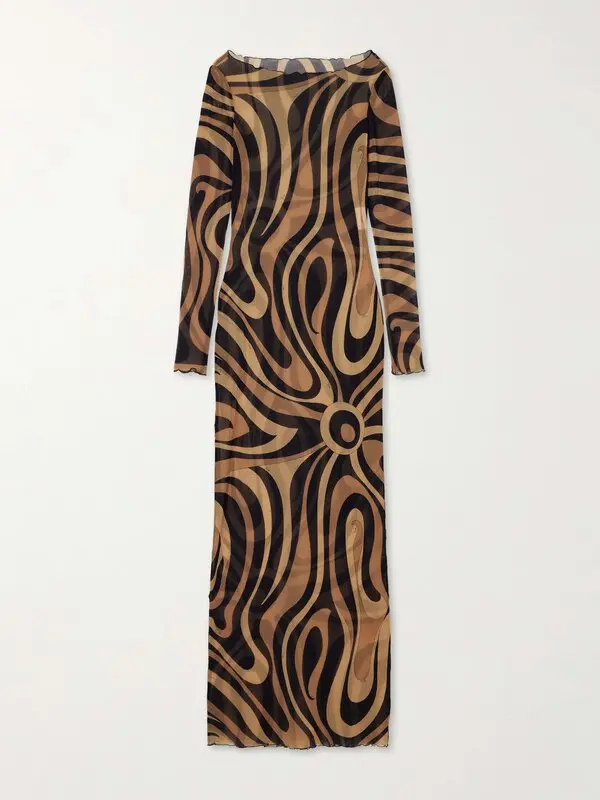 Emilio Pucci Printed Mesh Maxi Dress - Neutrals