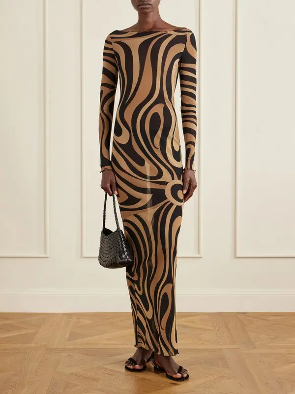 Emilio Pucci Printed Mesh Maxi Dress - Neutrals