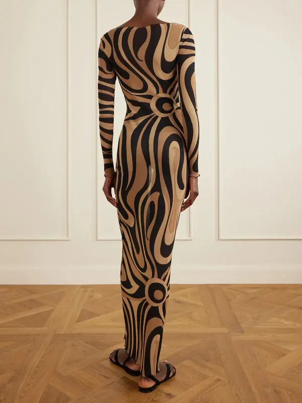 Emilio Pucci Printed Mesh Maxi Dress - Neutrals