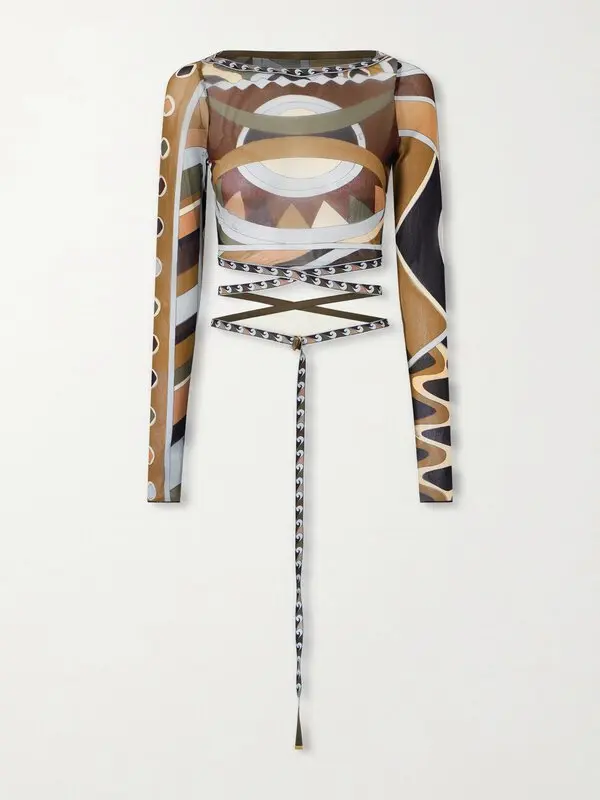 Emilio Pucci Cropped Printed Tulle Top - Green