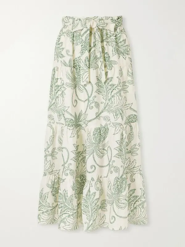LEMLEM Sanaa Tiered Printed Linen Midi Skirt