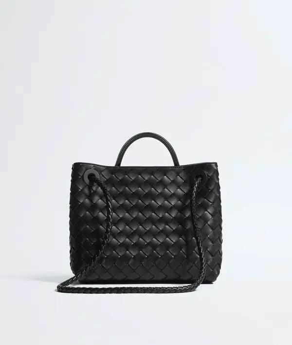 Bottega Veneta Intrecciato Leather Andiamo Top Handle Bag - Black