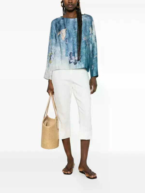 PIERRE-LOUIS MASCIA Butterfly-print Long-sleeve Blouse