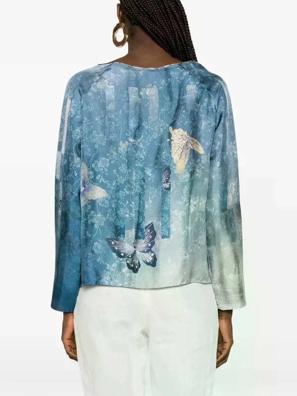 PIERRE-LOUIS MASCIA Butterfly-print Long-sleeve Blouse