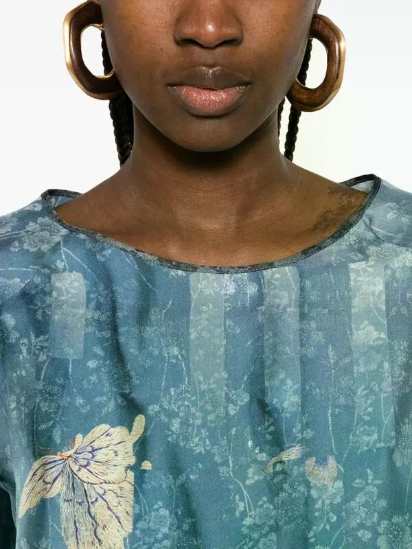 PIERRE-LOUIS MASCIA Butterfly-print Long-sleeve Blouse