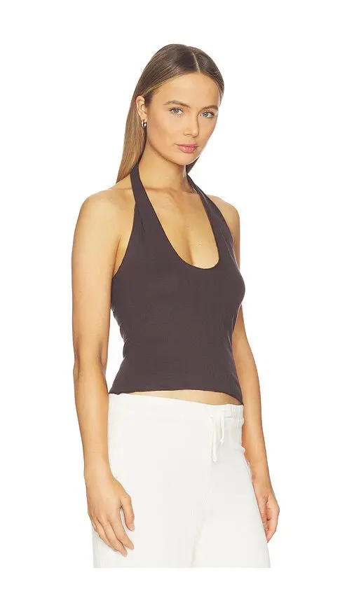 VIR VITA Pointelle Halter Top - Espresso
