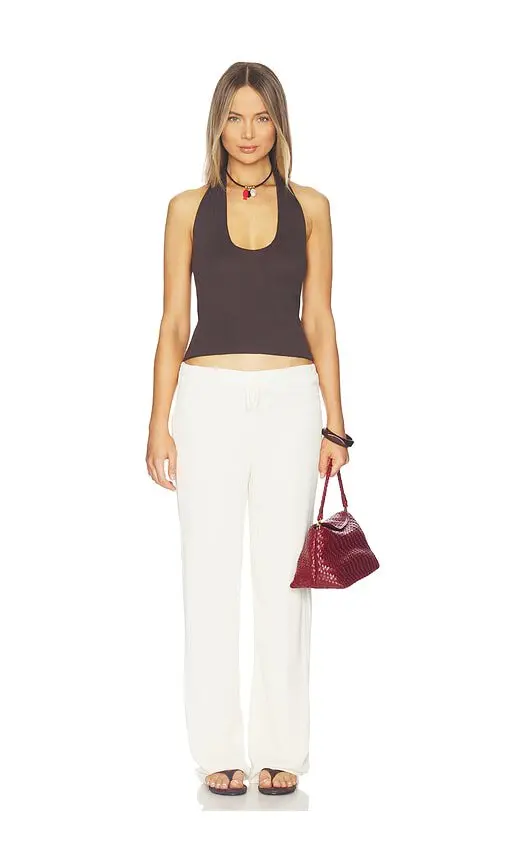 VIR VITA Pointelle Halter Top - Espresso