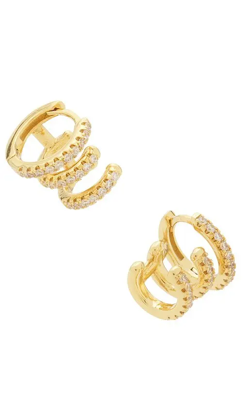 Shashi Katerina Triple Pave Hoop Earrings - Gold