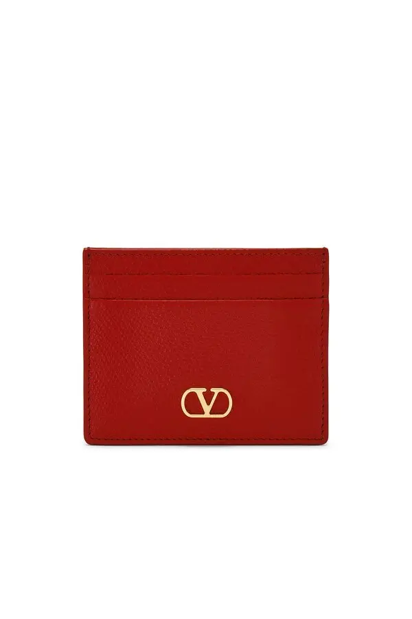 Valentino Garavani V Logo Signature Card Holder In Cream - Rouge Pur