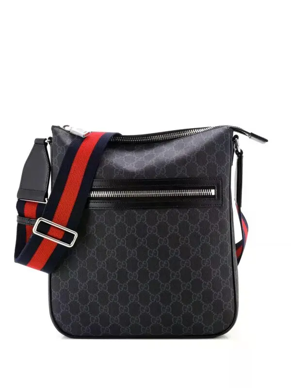 Gucci Web Strap Front Zip Messenger Bag Gg Coated Canvas