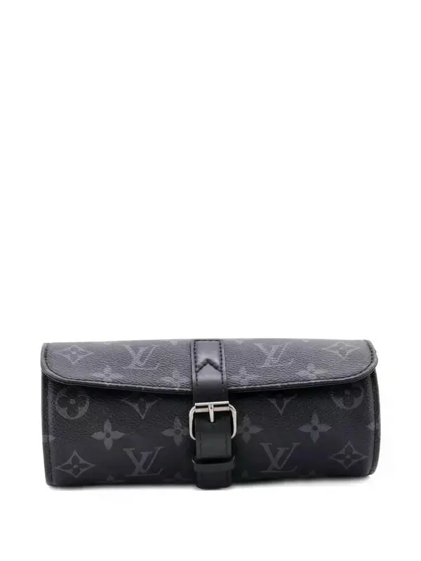 LOUIS VUITTON 3 Watch Case Monogram Eclipse Canvas Pouch - Black