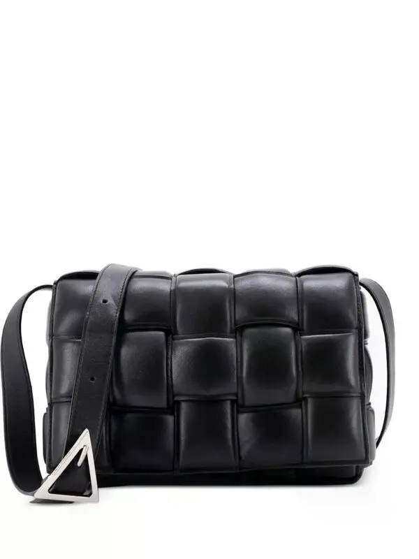Bottega Veneta Cassette Maxi Intrecciato Leather Small Crossbody Bag - Black