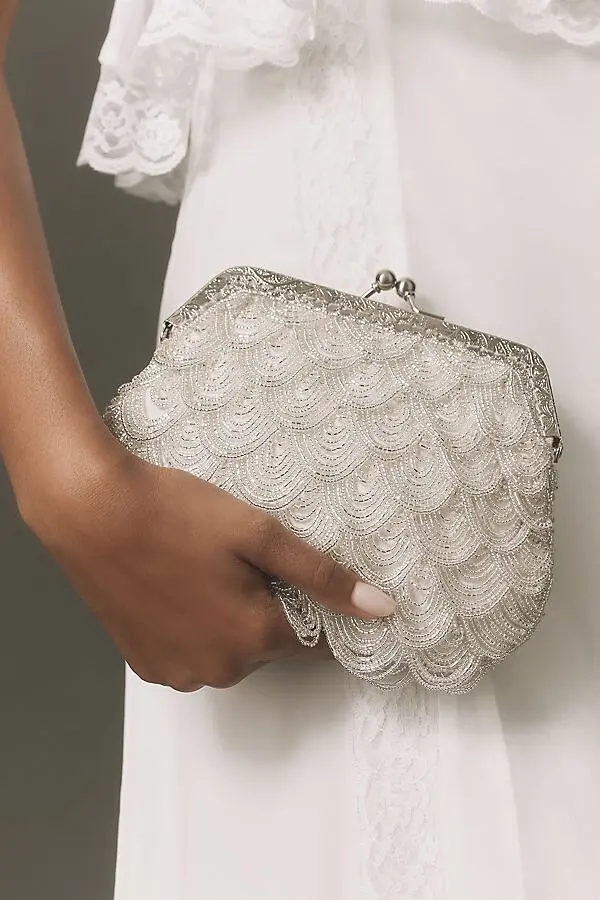 Anthropologie Victoria Heritage Antique Beaded Bag - Silver