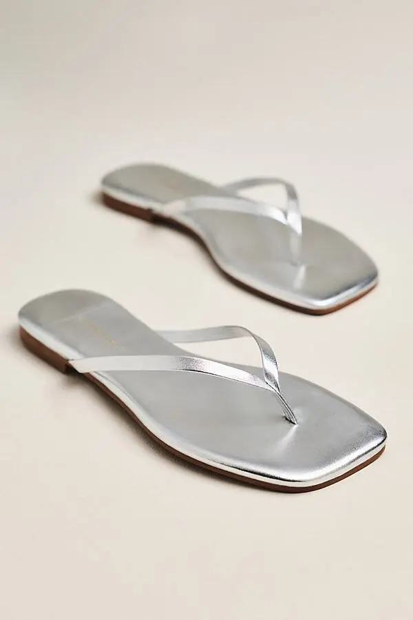 Anthropologie Square-toe Leather Flip-flops - Silver