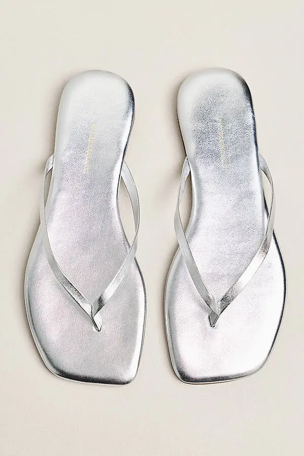 Anthropologie Square-toe Leather Flip-flops - Silver