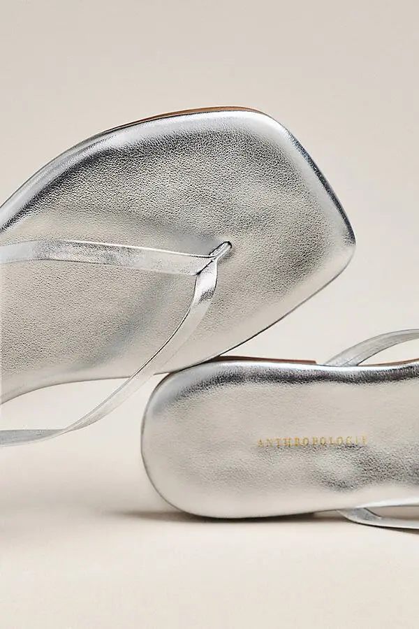 Anthropologie Square-toe Leather Flip-flops - Silver
