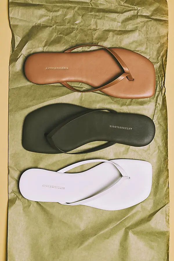 Anthropologie Square-toe Leather Flip-flops - Tan