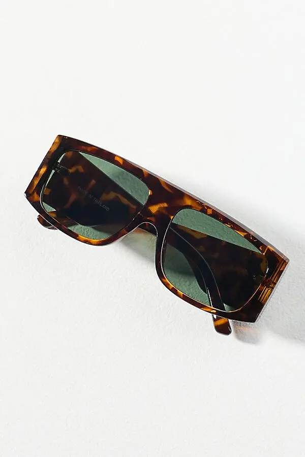 Anthropologie Tortoiseshell Flat Top Sunglasses - Dark Tortoise