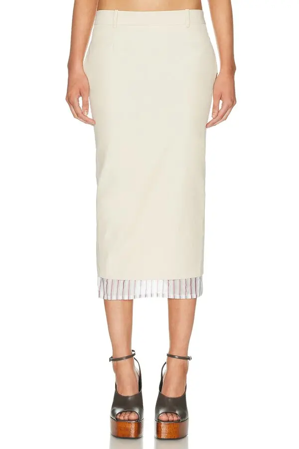 Attico Low Rise Midi Skirt - Beige