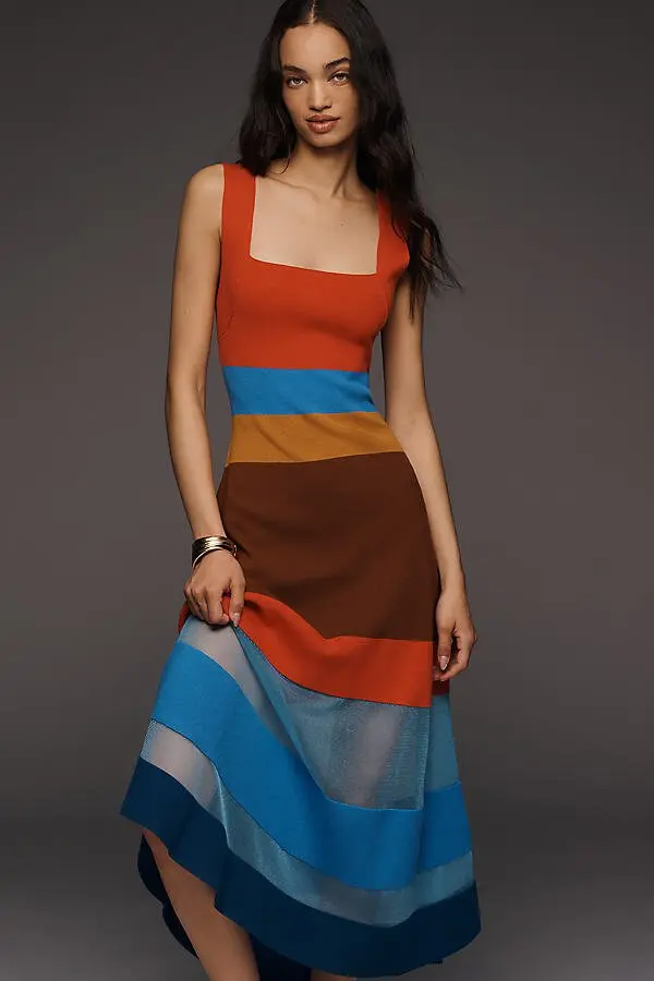 Maeve Sleeveless Color Blocked Sweater Dress