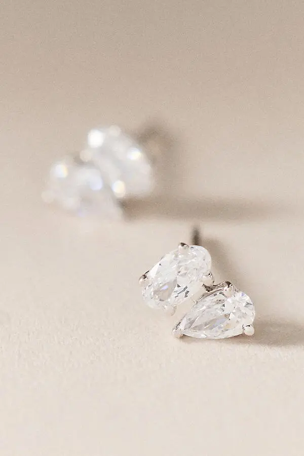 FINE DIAMONDS BY ANTHROPOLOGIE WEDDINGS Toi Et Moi Lab Diamond Post Earrings - Silver
