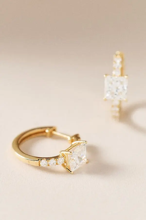 FINE DIAMONDS BY ANTHROPOLOGIE WEDDINGS Princess-cut Lab Diamond Hoop Earrings - Gold