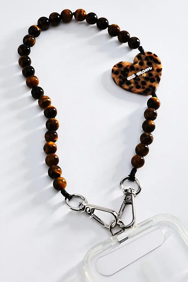 SOLAR ECLIPSE Hand-painted Charm Beaded Phone Chain - Cat Mom