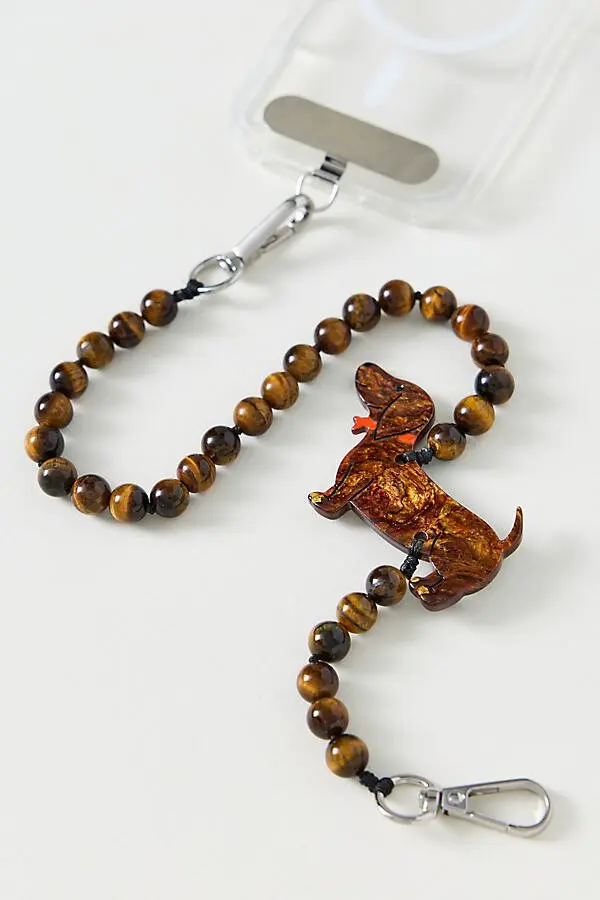 SOLAR ECLIPSE Hand-painted Charm Beaded Phone Chain - Dachshund