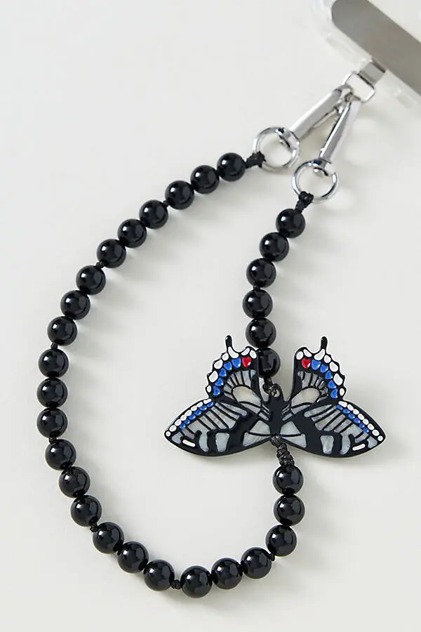SOLAR ECLIPSE Hand-painted Charm Beaded Phone Chain - Swallowtail Black