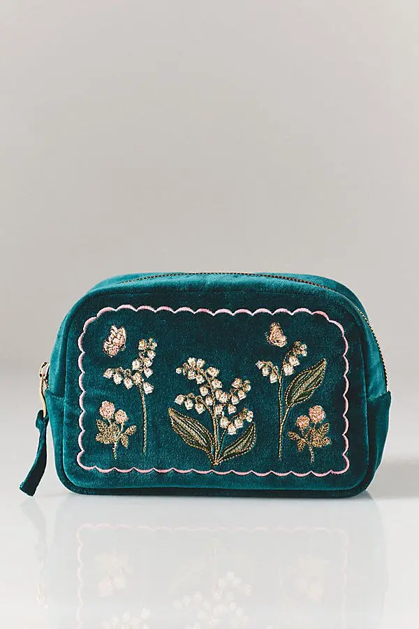 ELIZABETH SCARLETT Embroidered Velvet Makeup Bag - Lily Of The Valley