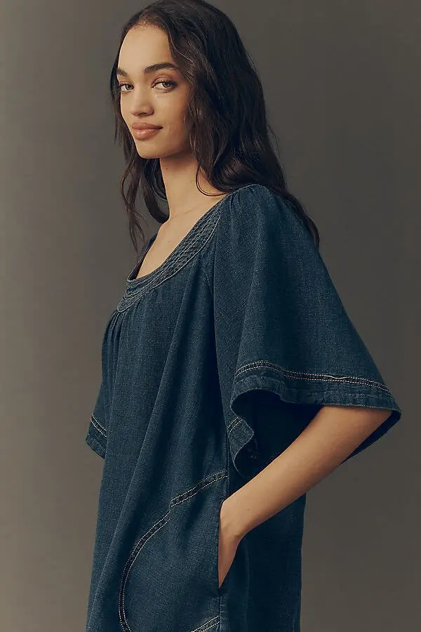 Pilcro Short-Sleeve Denim Swing Dress - Dark Denim - 37% Off | Editorialist