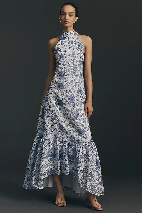 ELLIATT Halter Maxi Dress - Blue Pattern