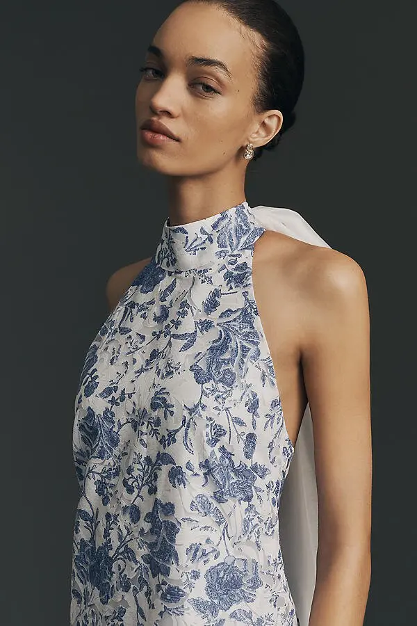 Elliatt Halter Maxi Dress - Blue Pattern | Editorialist