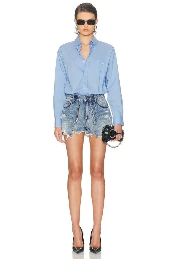 Alexander Wang Prestyled Button Down Skort Romper - Authentic Light Indigo