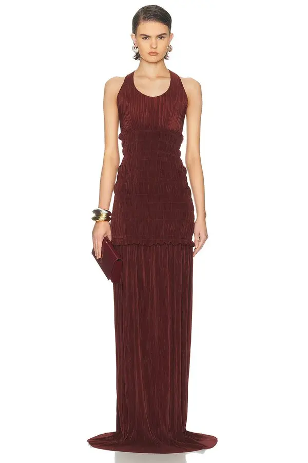 Atlein Pleated Long Dress - Lie De Vin