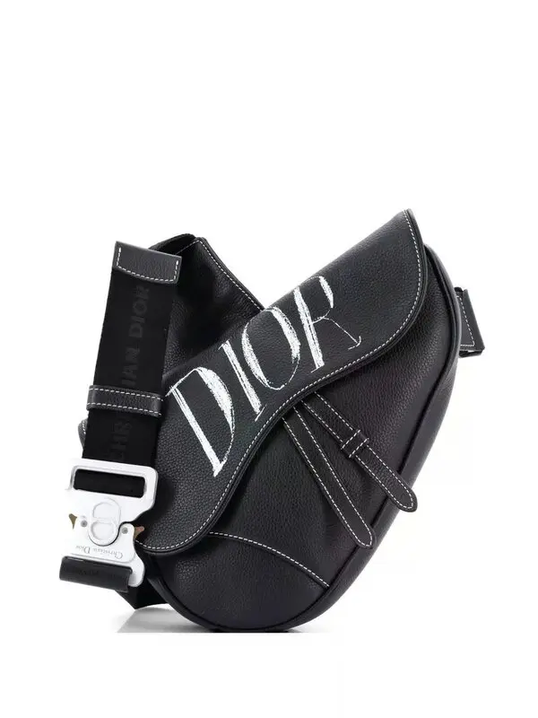 Dior Alex Foxton Logo Saddle Printed Leather Crossbody Bag - Black