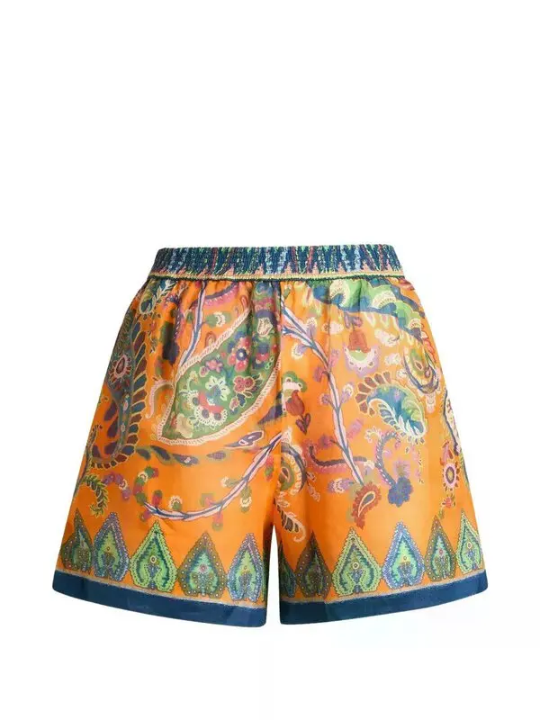 Etro Ramie Paisley Print Drawstring Shorts - Orange
