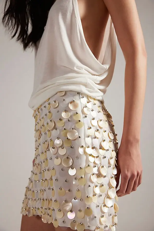 TACH Cleo Sequin Mini Skirt - Ivory