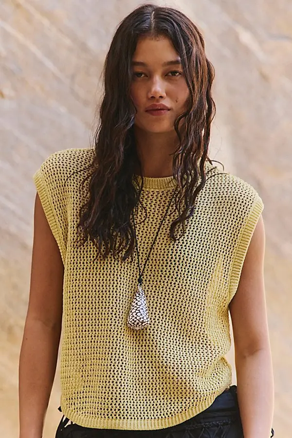 Free People Sleeveless Knit Muscle Tee - Sunshine