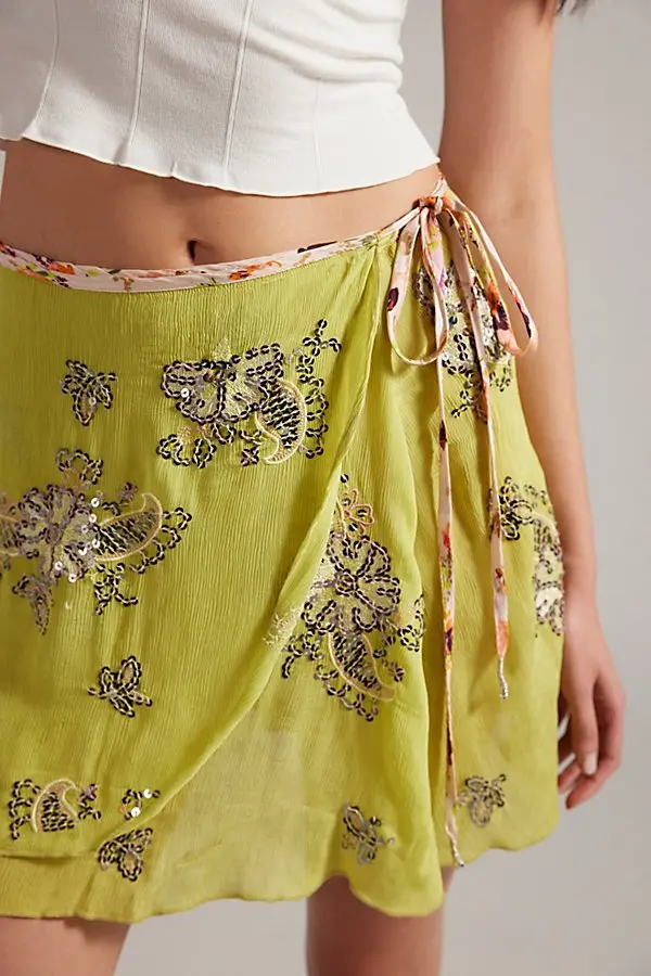Free People Embroidered Sequined Half Slip - Green