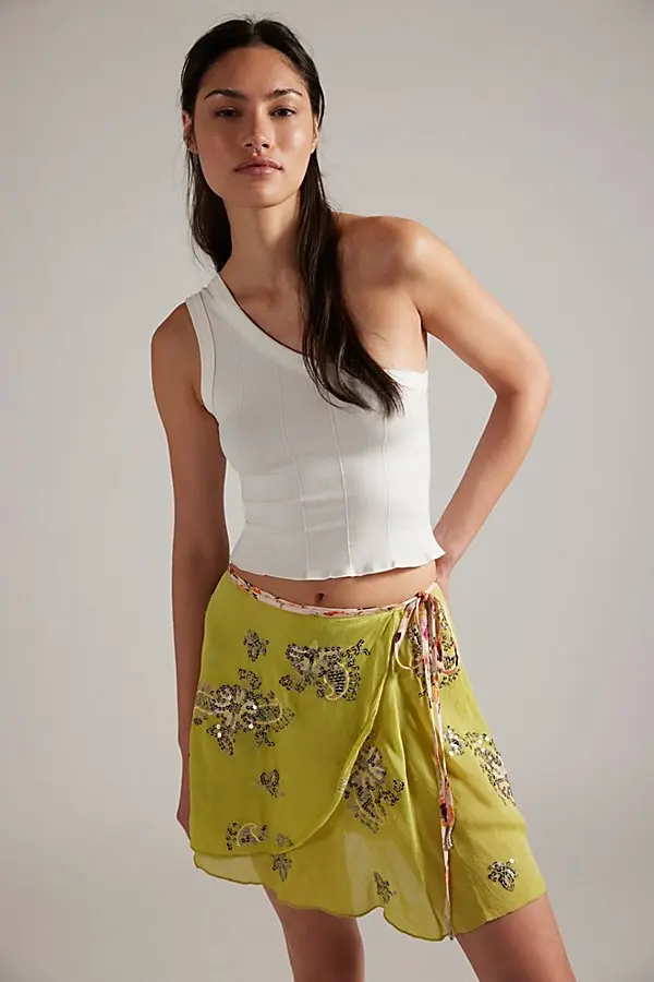 Free People Embroidered Sequined Half Slip