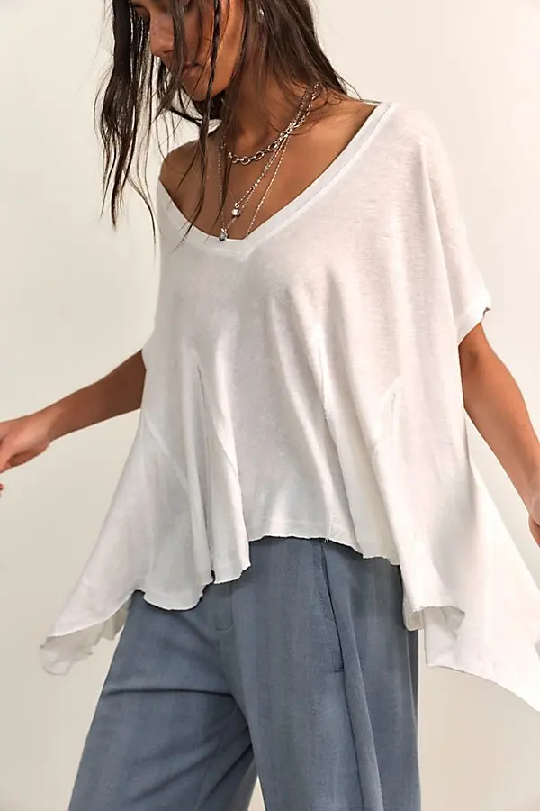 Free People We The Free Swing Along With Me Cotton-linen Tee - Clean Ivory