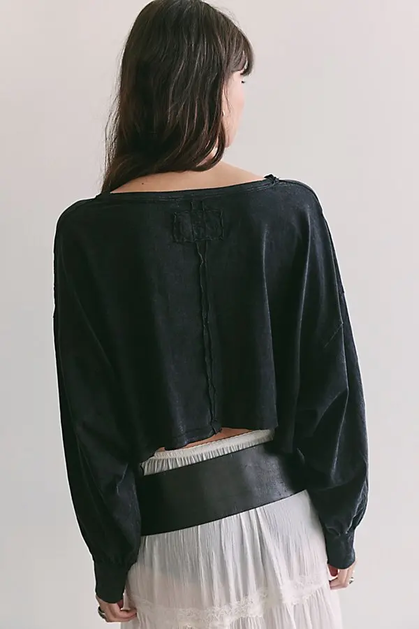 Free People We The Free Sandy Long Sleeve Top - Black