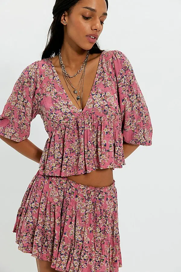 Free People Calla Lily Printed Mini Skirt Set