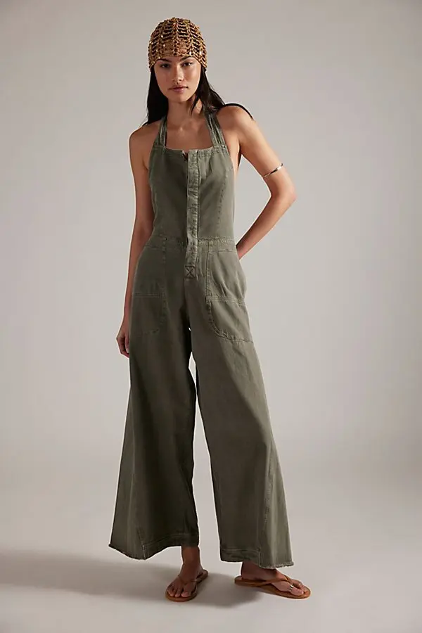 Free People Phoenix Solid Overalls - Dusty Olive