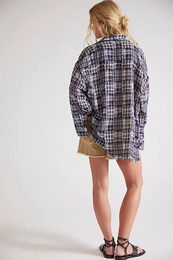 THE TALES Frayed Patchwork Check Shirt