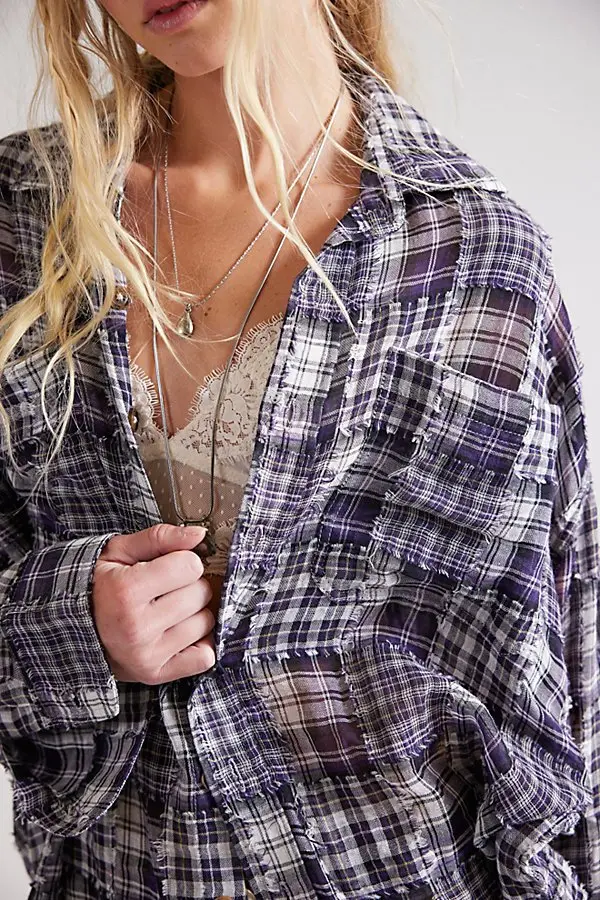 THE TALES Frayed Patchwork Check Shirt