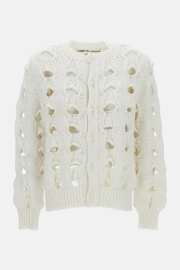 Comme Des Garçons Short Openwork Cardigan - Bianco